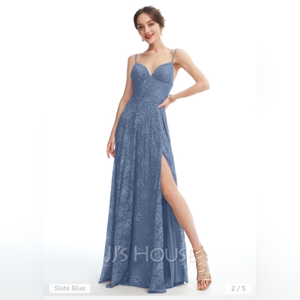 New, Lace Long Elegant Front Slit Dress - Gem